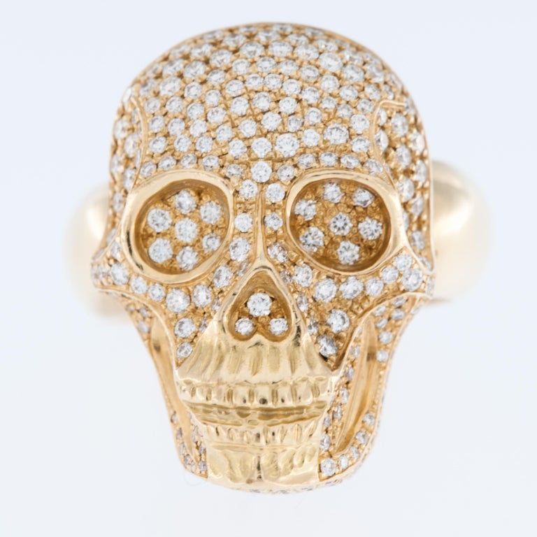 SKULL DIAMOND, 18KT Yellow GOLD Ring For Sale at 1stDibs
