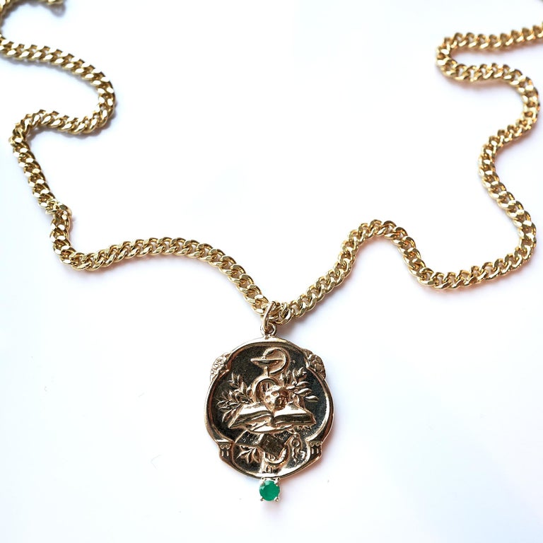 Skull Emerald Memento Mori Medal Chain Necklace Victorian Style For ...