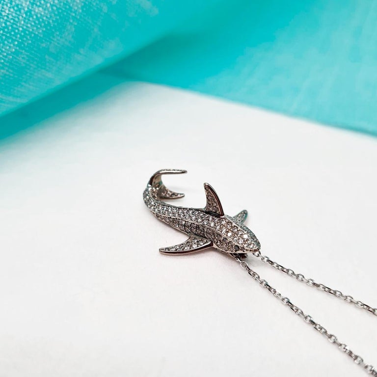 Sculptural shark pendant, 18k white gold, 268 diamonds Ges, 1.34ct ...