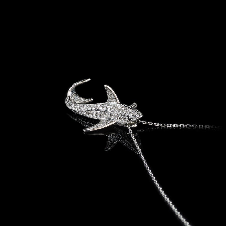 Sculptural shark pendant, 18k white gold, 268 diamonds Ges, 1.34ct ...