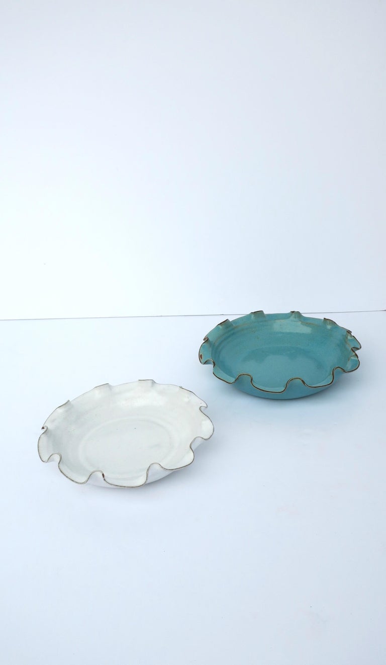 Sky Blue Pottery Bowl with Ruffled Edge For Sale at 1stDibs