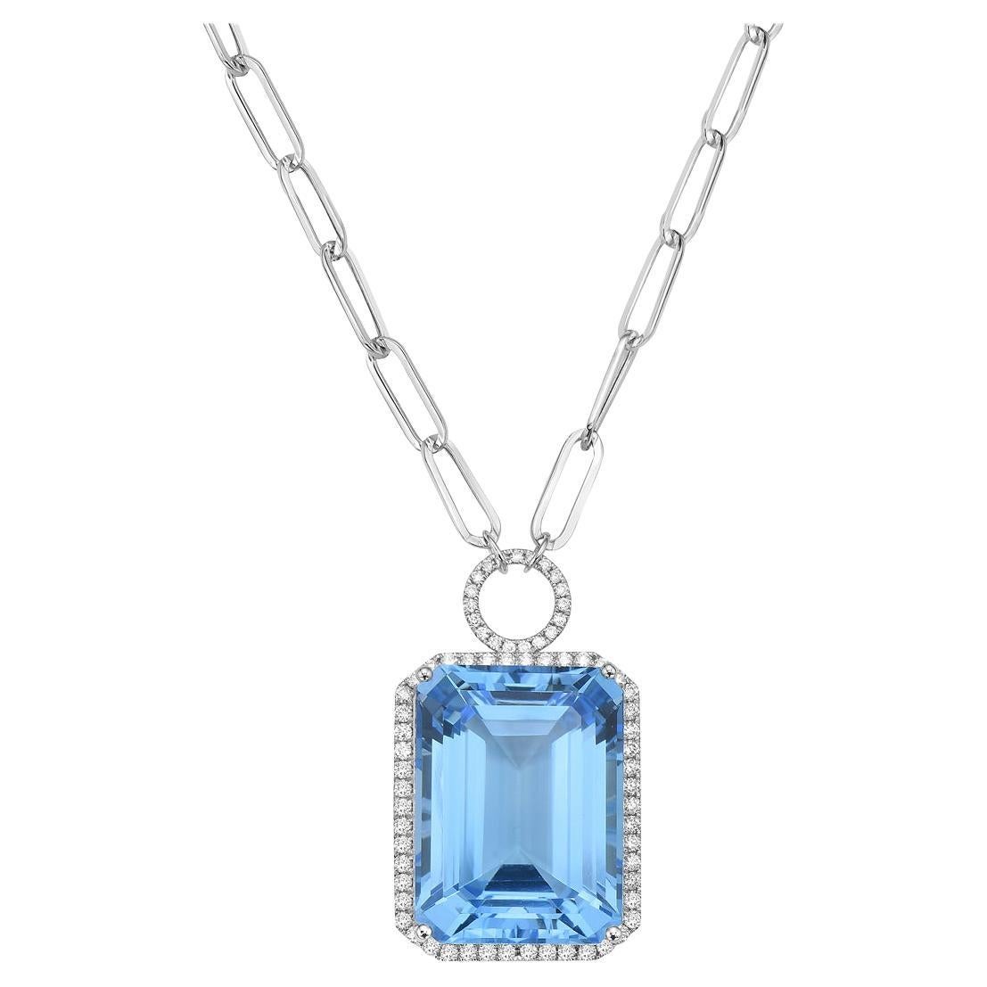 Blue Topaz Diamond Necklace with a Twist, 6 Carat Cushion Blue Topaz ...