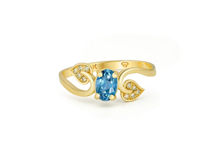Customizable Sky Blue Topaz Ring, Genuine Topaz 14k Gold Ring For Sale ...