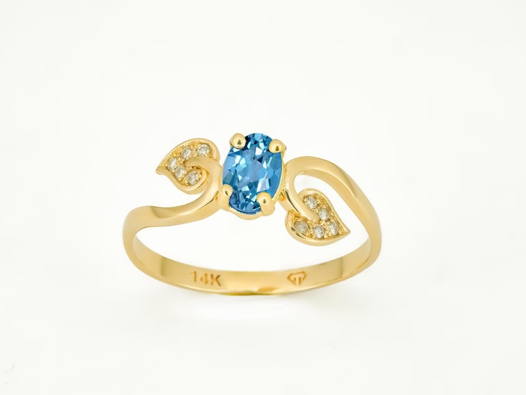 Customizable Sky Blue Topaz Ring, Genuine Topaz 14k Gold Ring For Sale ...