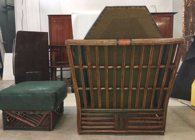 Skyscraper Art Deco Stick Reed Lounge Chair and Ottoman For Sale at 1stDibs