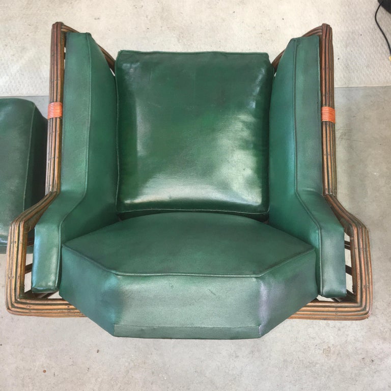 Skyscraper Art Deco Stick Reed Lounge Chair and Ottoman For Sale at 1stDibs