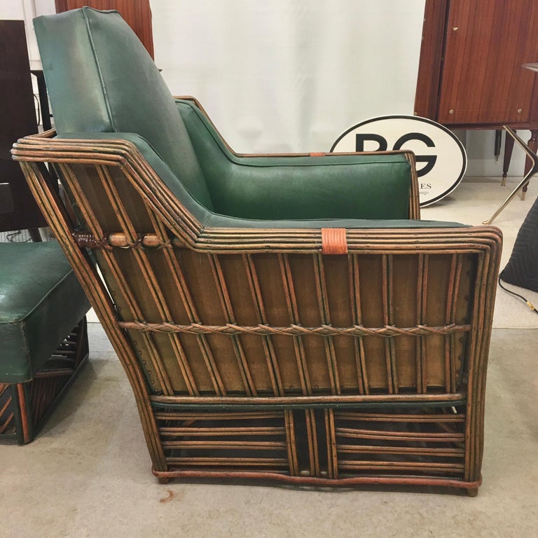 Skyscraper Art Deco Stick Reed Lounge Chair and Ottoman For Sale at 1stDibs