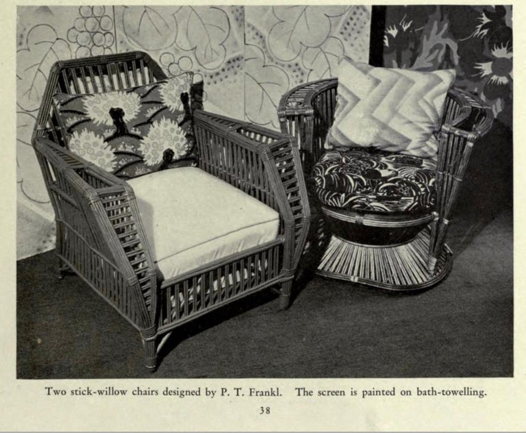 Skyscraper Art Deco Stick Reed Lounge Chair and Ottoman For Sale at 1stDibs