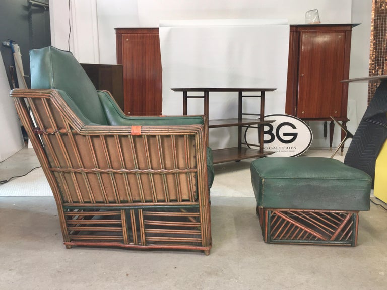 Skyscraper Art Deco Stick Reed Lounge Chair and Ottoman For Sale at 1stDibs