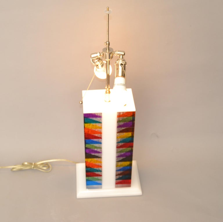 Skyscraper Style Lucite Table Lamp and Shade For Sale at 1stDibs
