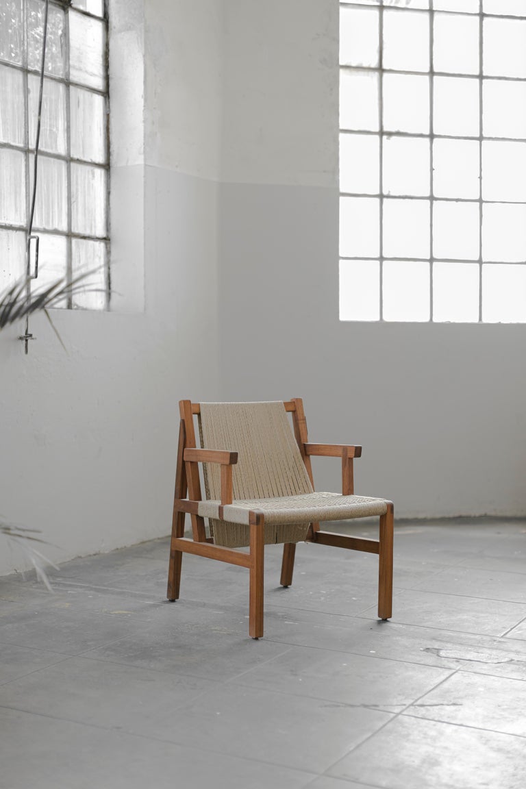SL Collection Wooden Chair with Armrest Woven with Jute at 1stDibs