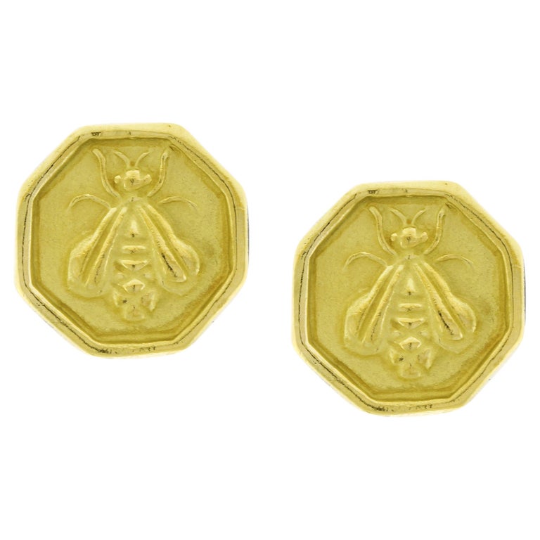 Slane and Slane Honeycomb Hexagon Bee Clip on Earrings For Sale at 1stDibs