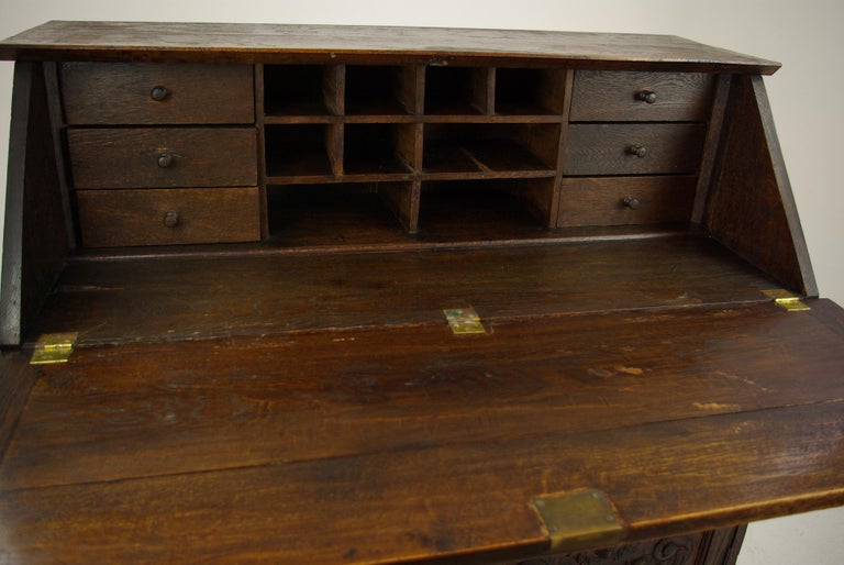 Slant Front Desk, Oak Antique Desk, Carved Oak Desk, Scotland, 1880 ...