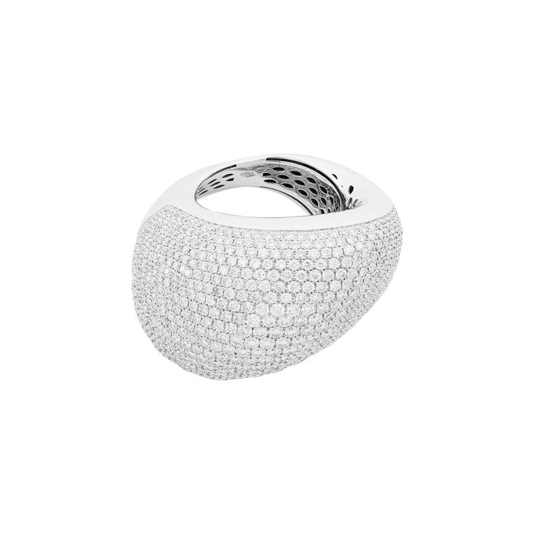 Slanted Dome White Diamond Pavè Big Cocktail Ring For Sale at 1stDibs