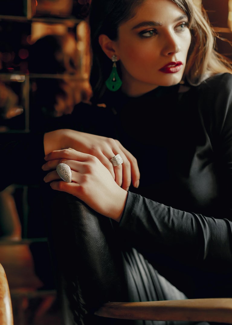 Slanted Dome White Diamond Pavè Big Cocktail Ring For Sale at 1stDibs