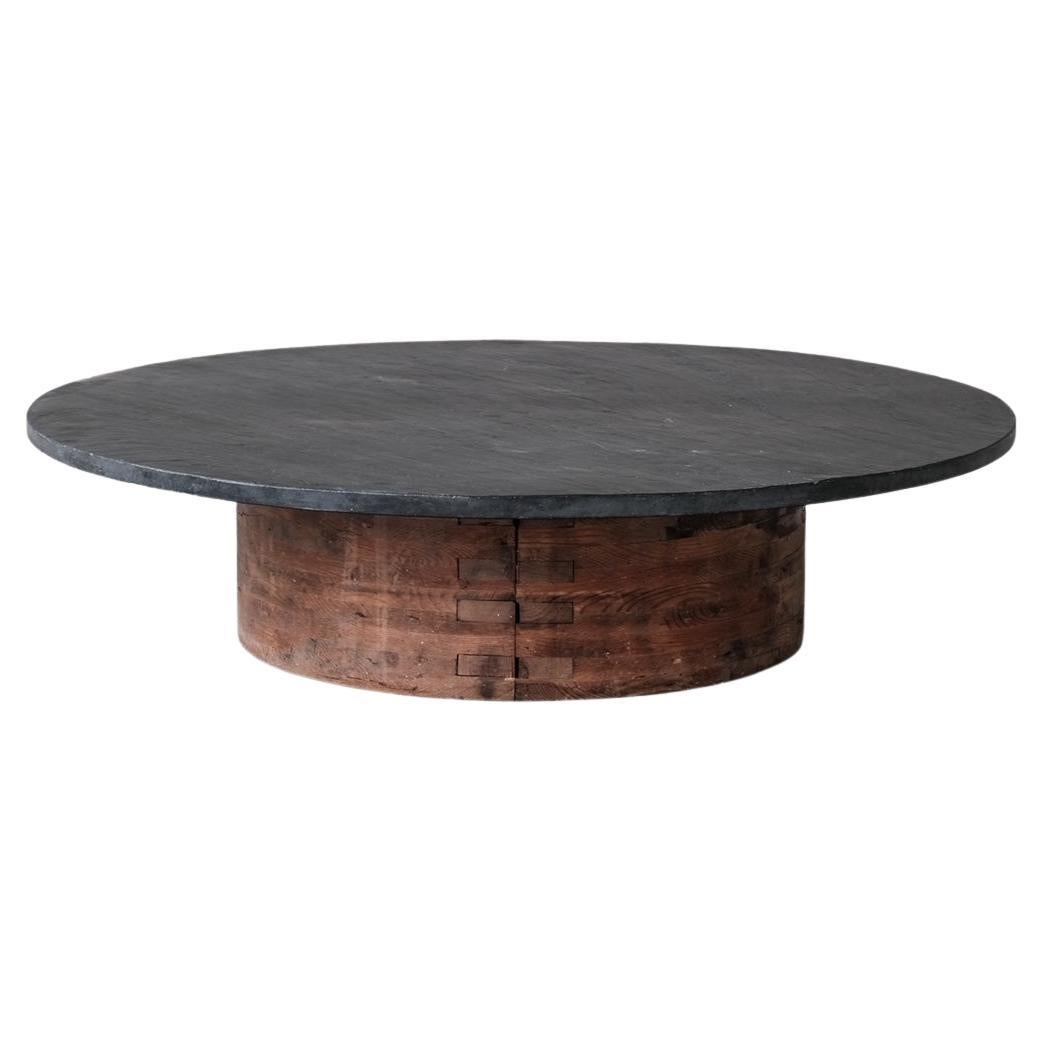 Slate and Wood Mid-Century French Coffee Table For Sale at 1stDibs