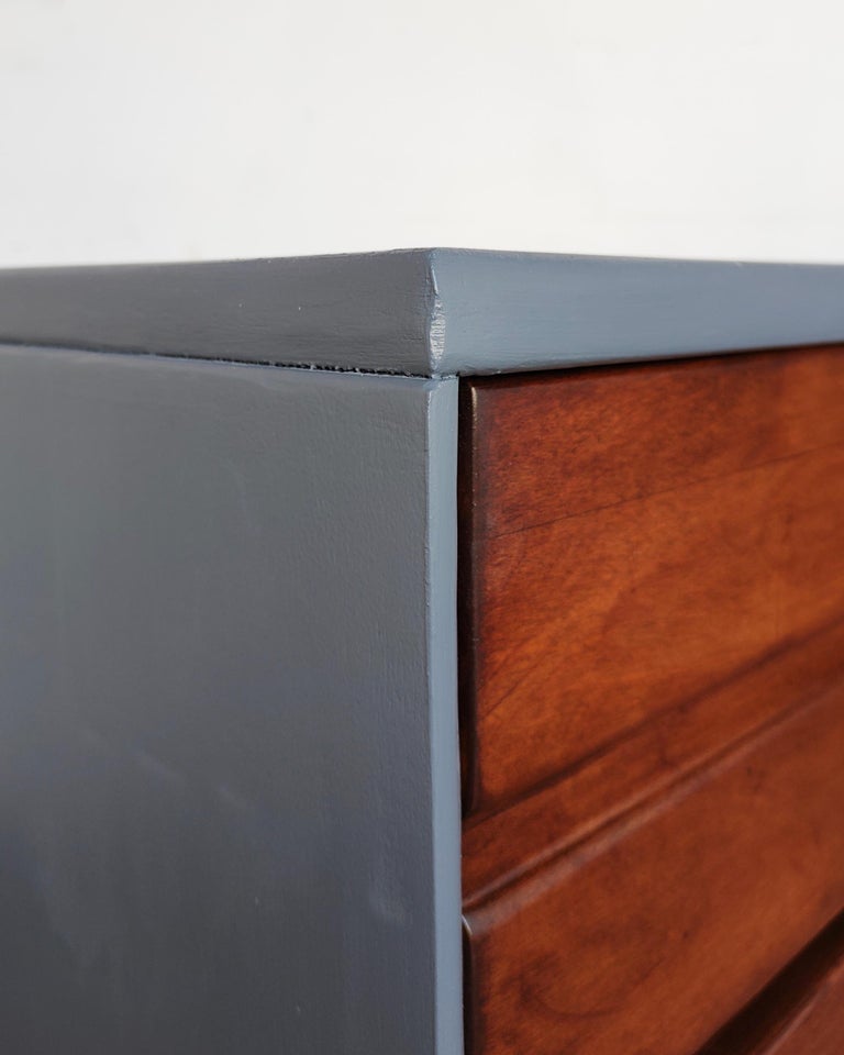 Slate Blue Mid-Century Cherry Chest of Drawers For Sale at 1stDibs