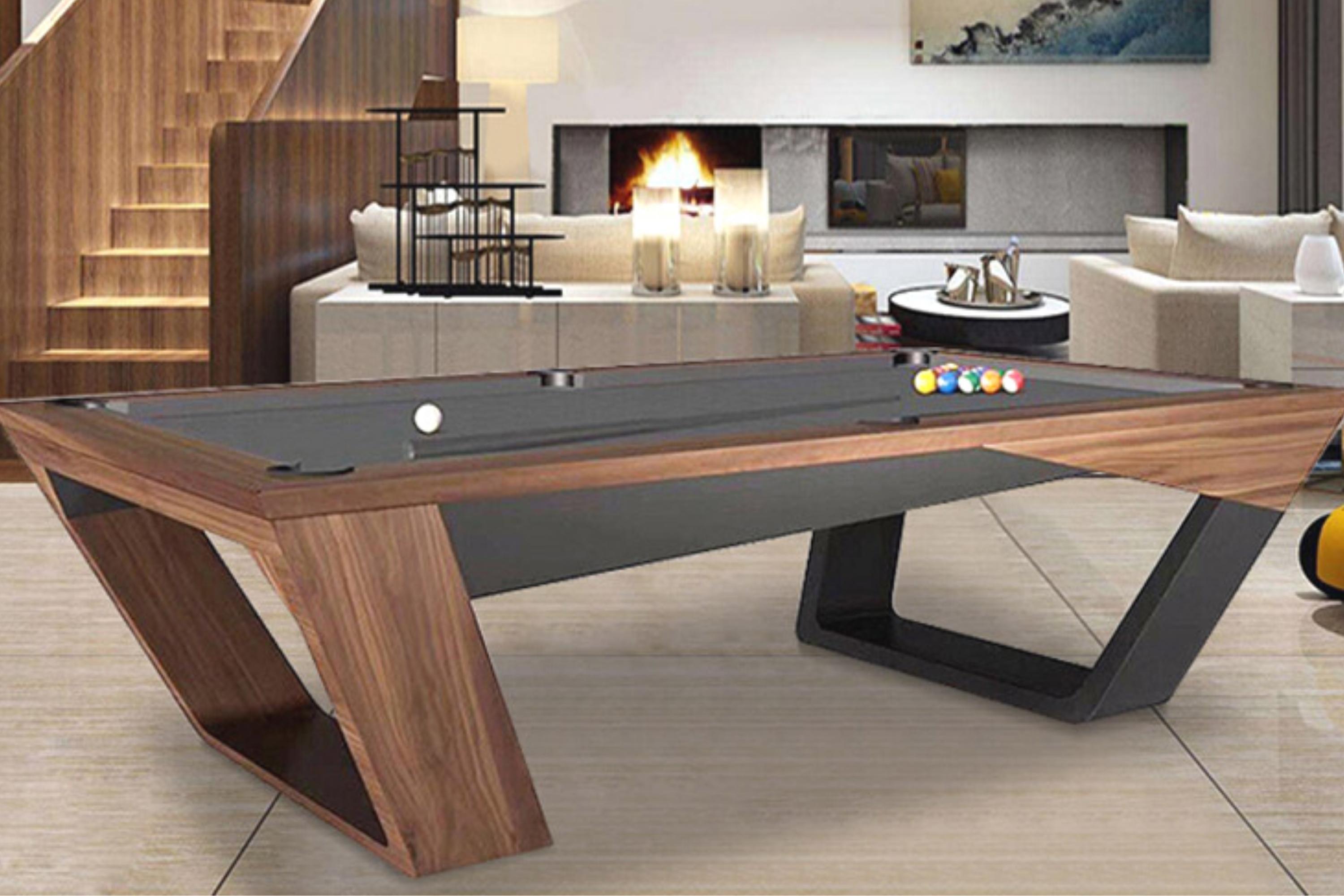 Slate Pool Tables Modern Brown and Black Solid Oak Inverted Legs, Green ...