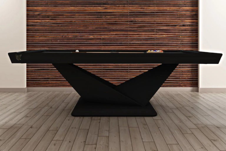 Slate Pool Tables Modern Striking V-legs Design Solid Oak, Gold Felt ...