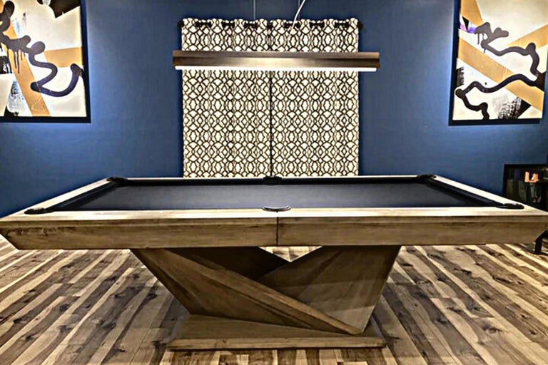 Slate Pool Tables Modern Striking V-legs Design Solid Oak, Purple Felt ...