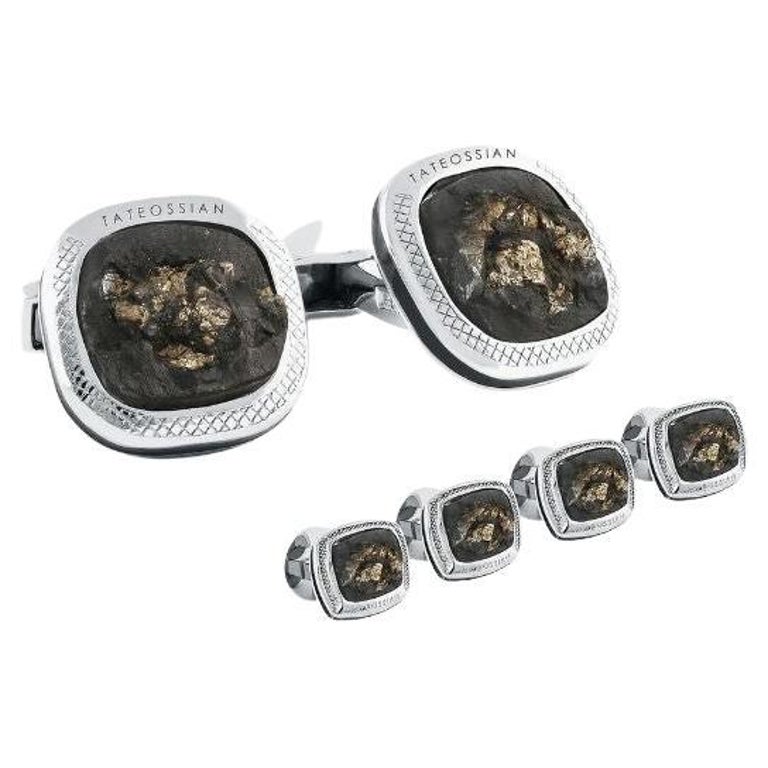 Slate Pyrite Stud Set in Sterling Silver For Sale at 1stDibs