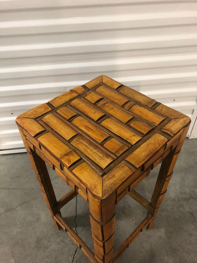 Slatted Asian Bamboo Side Table or Stand For Sale at 1stDibs