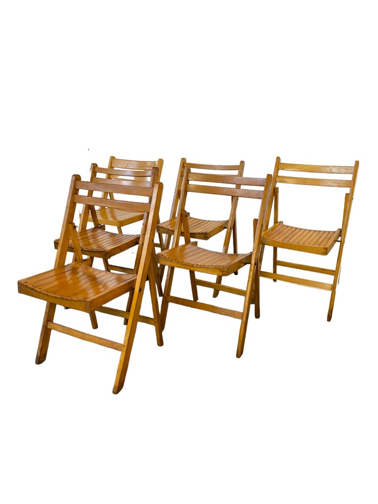 Slatted Seat Wood Folding Chairs Set For Sale at 1stDibs