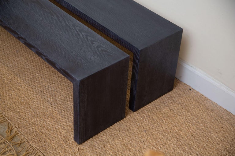 Sleek Black Cerused Wood Benches Pair of Vintage at 1stDibs