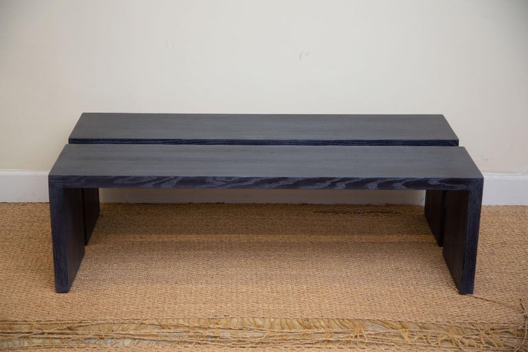 Sleek Black Cerused Wood Benches Pair of Vintage at 1stDibs