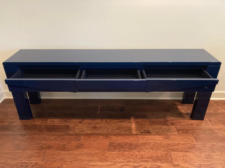 Sleek Emiel Veranneman Shiny Blue Lacquer Mid-Century Modern Console ...