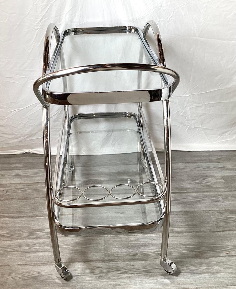 Sleek Mid-Century Chrome and Glass Bar Cart For Sale at 1stDibs