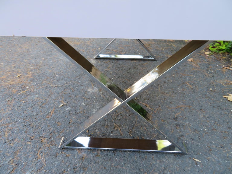 Sleek Milo Baughman Style Chrome x Base Desk John Stuart Mid-Century ...