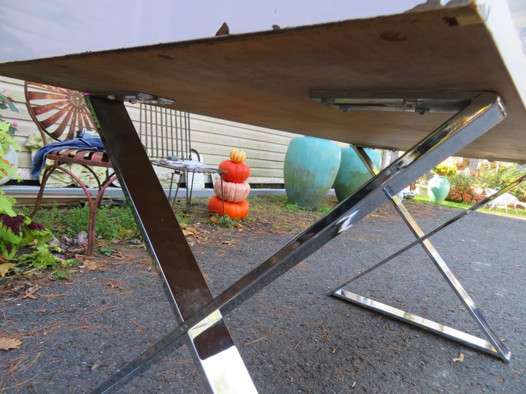 Sleek Milo Baughman Style Chrome x Base Desk John Stuart Mid-Century ...