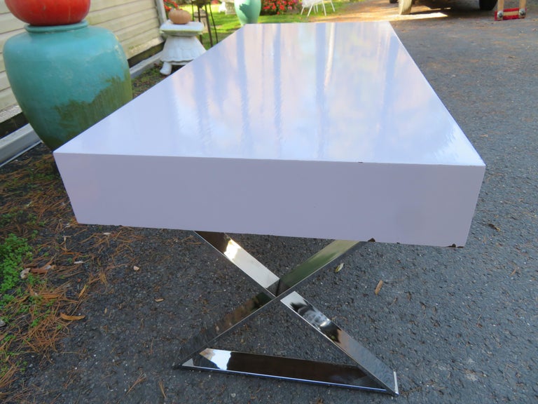 Sleek Milo Baughman Style Chrome x Base Desk John Stuart Mid-Century ...