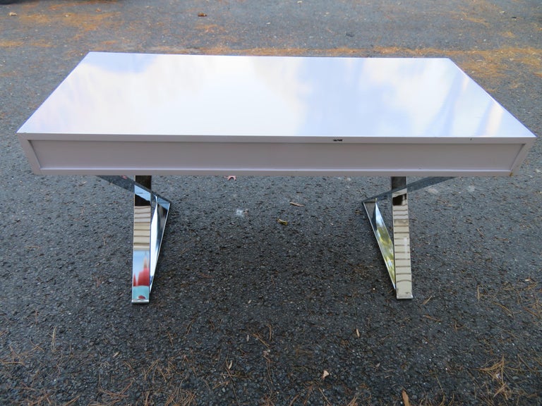 Sleek Milo Baughman Style Chrome x Base Desk John Stuart Mid-Century ...