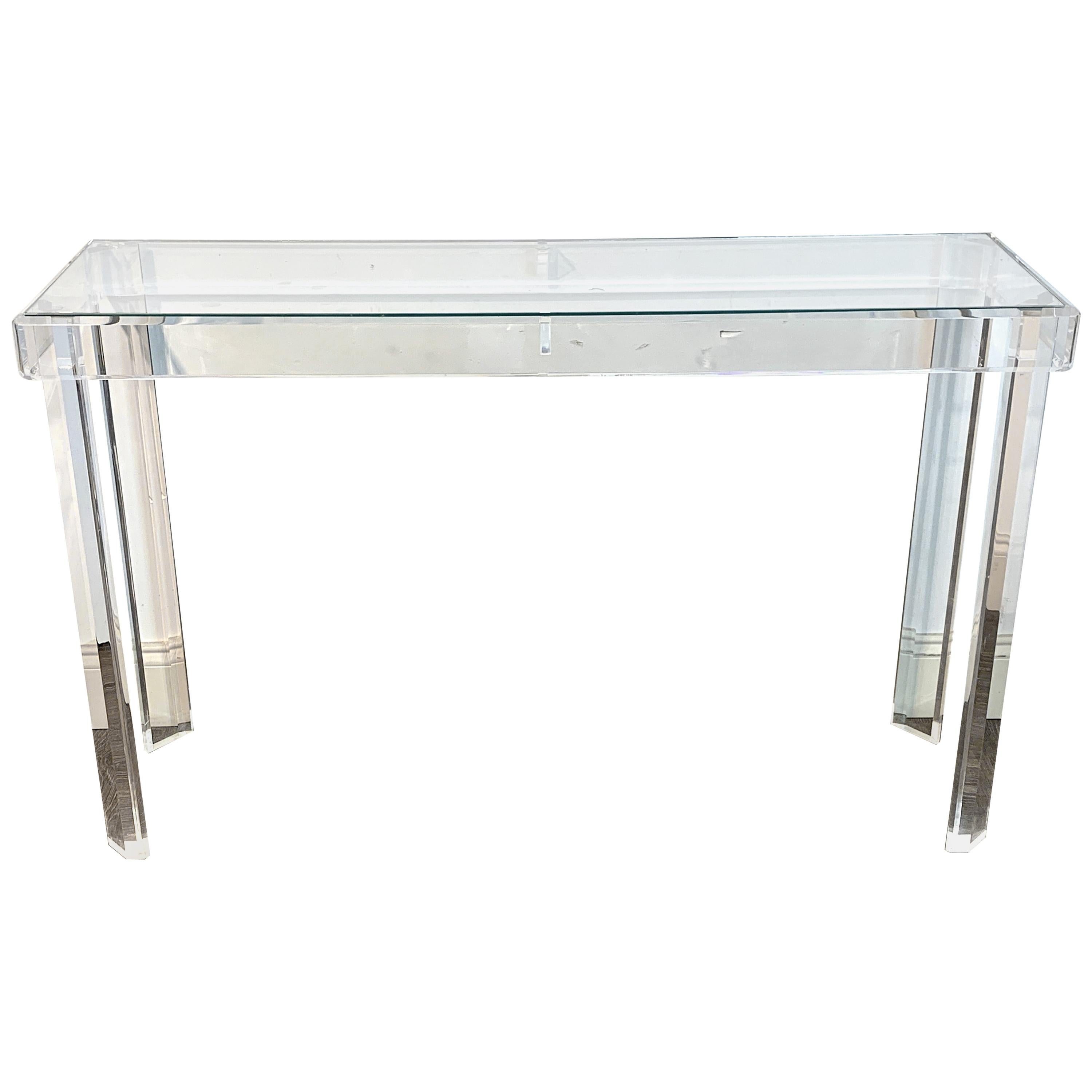 Modern Double Lucite Console Table For Sale at 1stdibs
