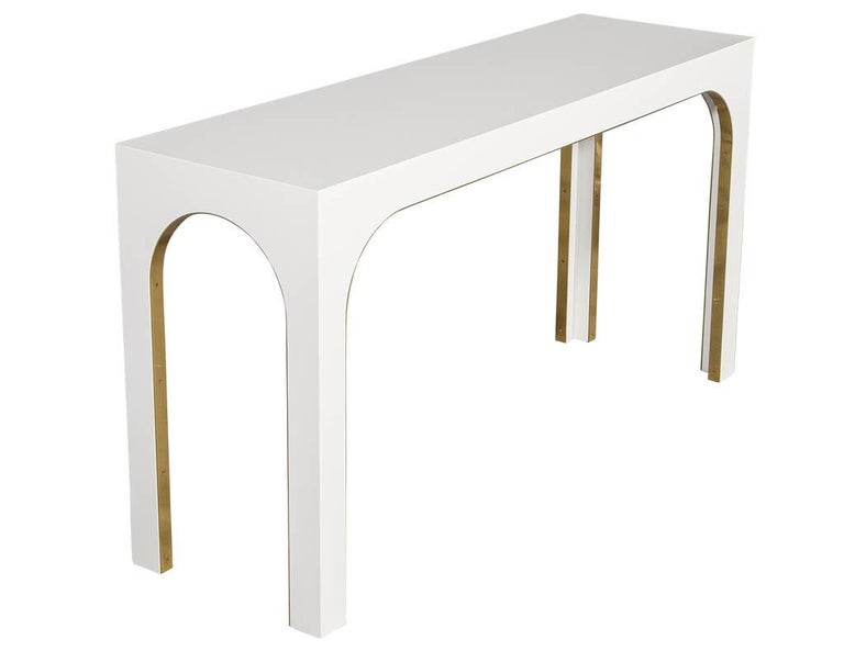 Sleek Modern White Console Table with Metal Accents For Sale at 1stDibs