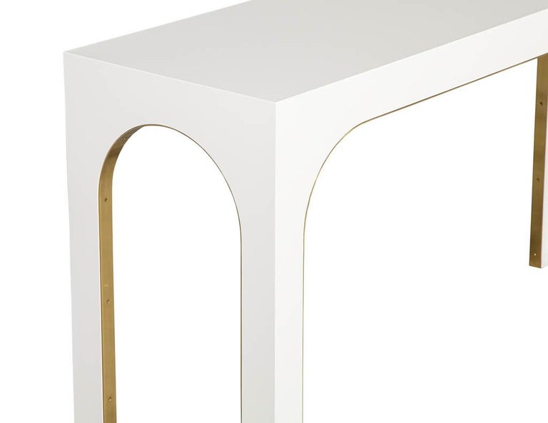 Sleek Modern White Console Table with Metal Accents For Sale at 1stDibs