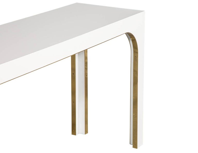 Sleek Modern White Console Table with Metal Accents For Sale at 1stDibs