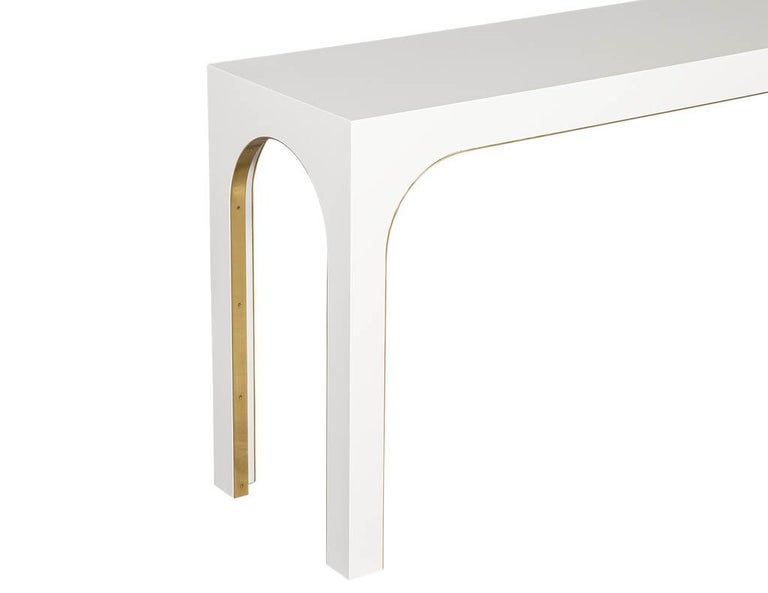 Sleek Modern White Console Table with Metal Accents For Sale at 1stDibs