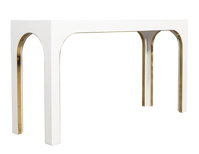 Sleek Modern White Console Table with Metal Accents For Sale at 1stDibs