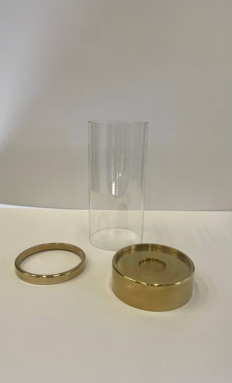 Sleek Pair of Chapman Brass and Glass Hurricanes For Sale at 1stDibs