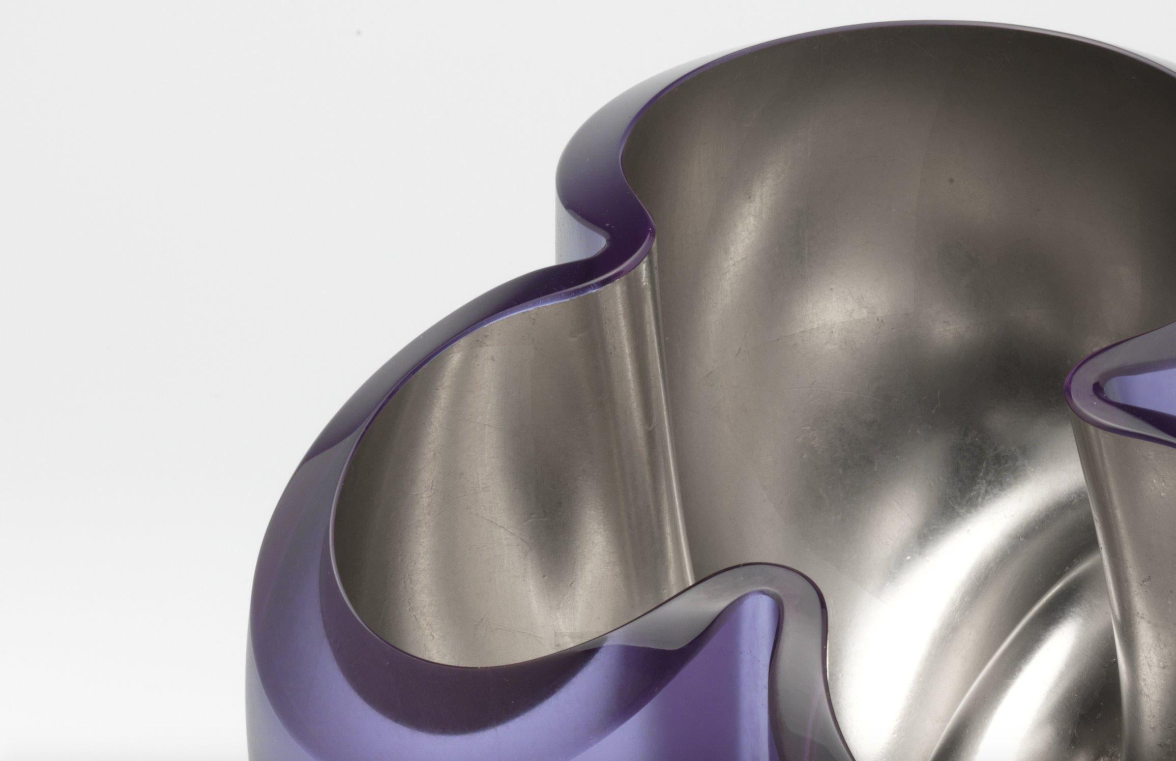 Sleek Purple and Silver Contemporary Glass Sculpture, Barbara Nanning ...