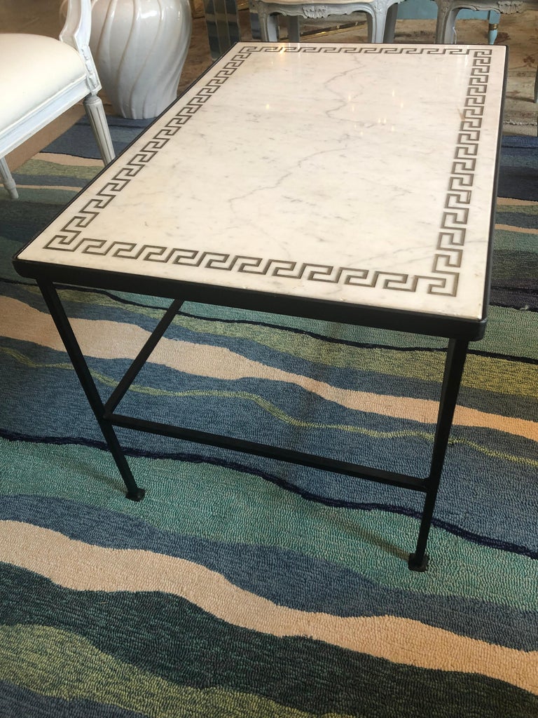 Sleek and Refined Greek Key Decorated Marble Top Coffee Table For Sale ...