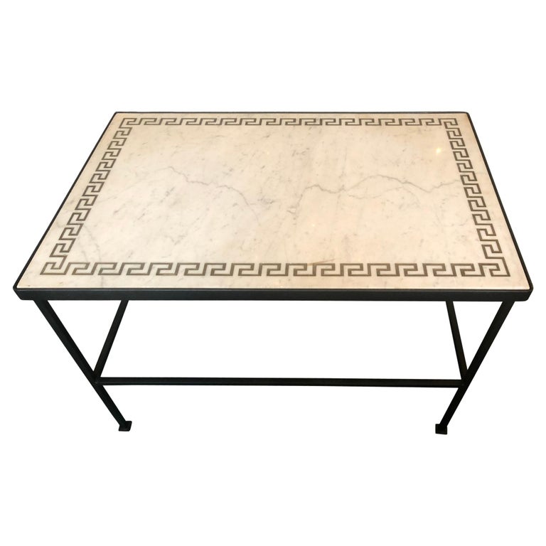 Sleek and Refined Greek Key Decorated Marble Top Coffee Table For Sale ...