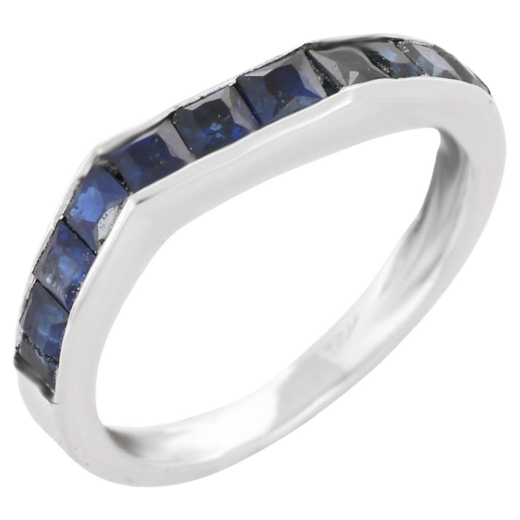 Customizable 6.34 ct Octagon Blue Sapphire Eternity Band Ring in 14K Solid White Gold For Sale ...