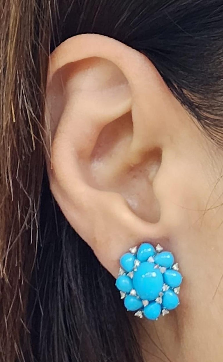 Sleeping Beauty Mine Turquoise Diamond Earrings in 18 Karat White Gold ...