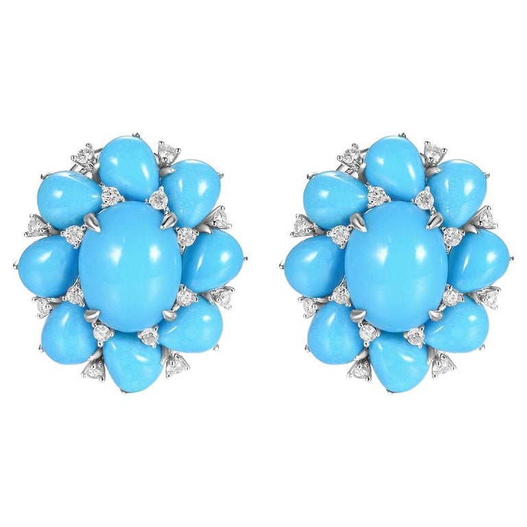 Sleeping Beauty Mine Turquoise Diamond Earrings in 18 Karat White Gold ...