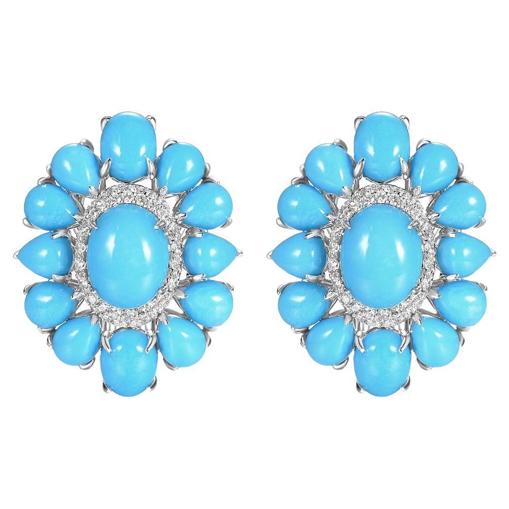Sleeping Beauty Mine Turquoise Diamond Stud Earrings in 18 Karat White ...