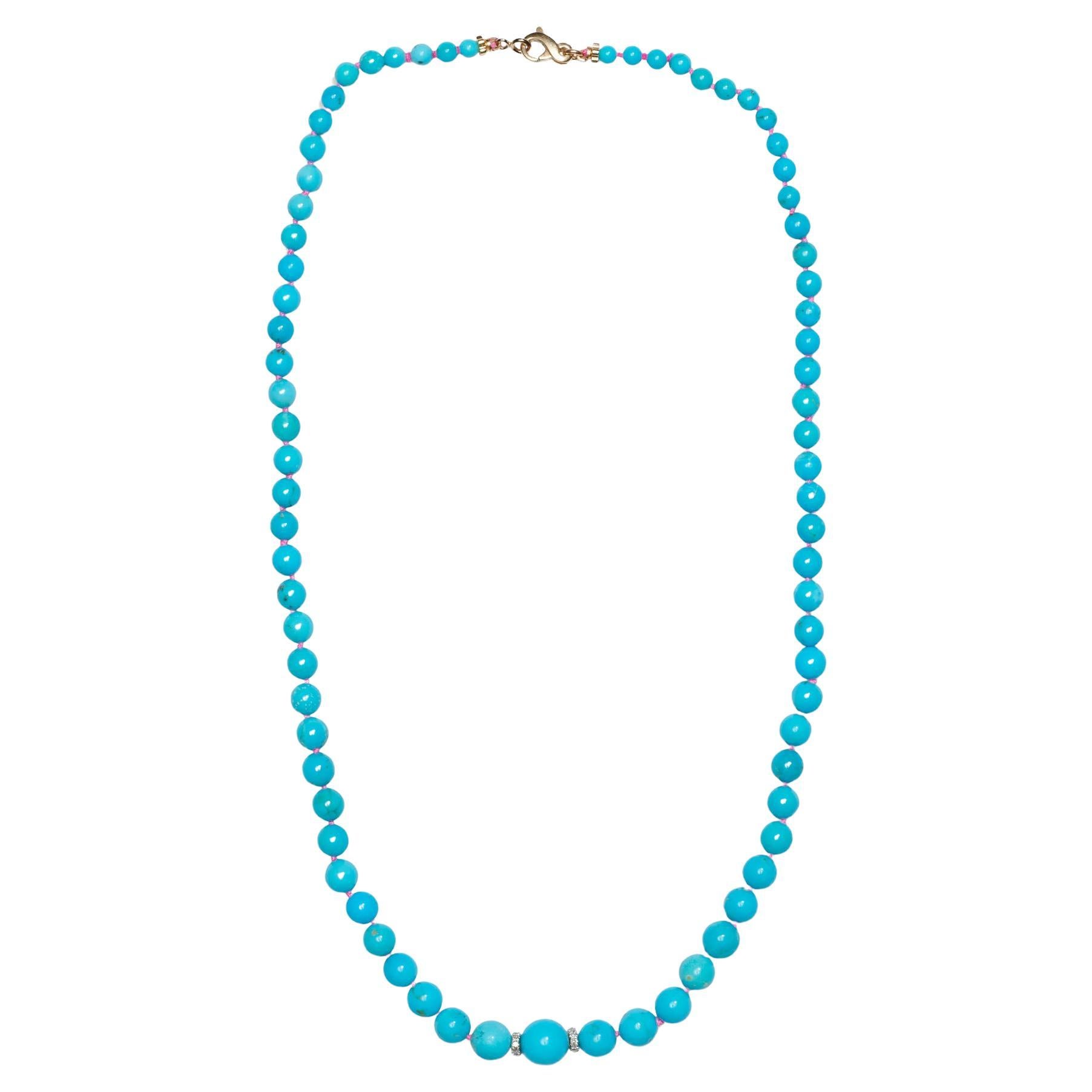 Sleeping Beauty Turquoise Beaded Candy Necklace with Diamonds in Solid ...